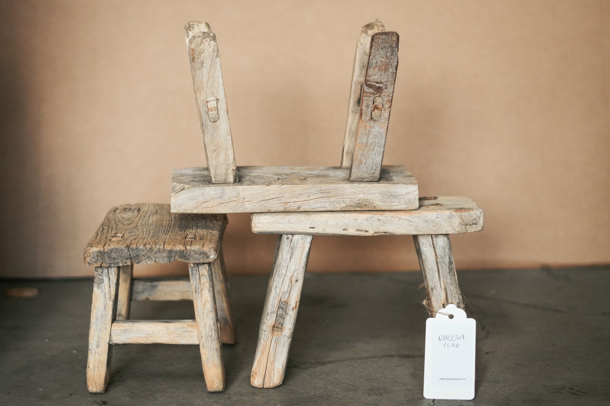 Vintage Chinese Rustic Elm Wood Mini Stool--Wabi-Sabi Decor – Queena Clay